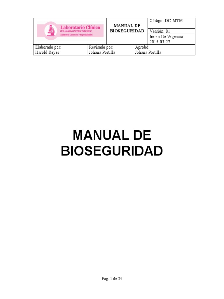 Manual de Bioseguridad | PDF | Lavado de manos | Laboratorios