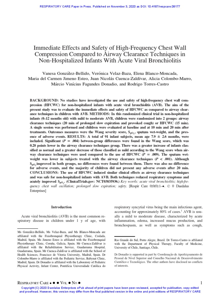 Immediate Effects and Safety of High-Frequency Chest Wall Compression ...