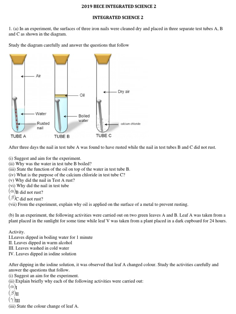 2019 Bece Integrated Science 2 | PDF | Water | Experiment