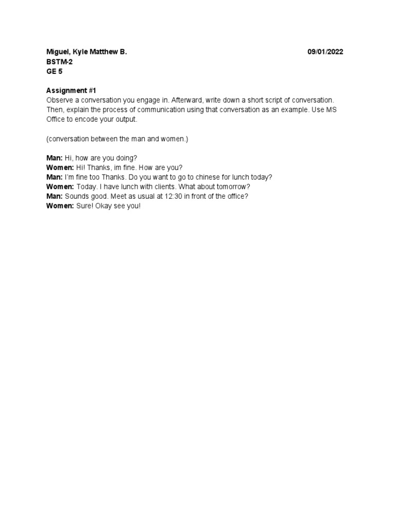 Kyle Matthew Miguel - Assignment #1 (Script Conversation) | PDF