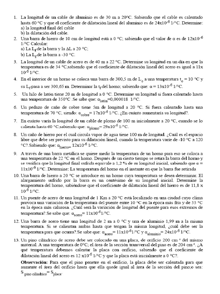 Problemas Dilatacion Termica | PDF