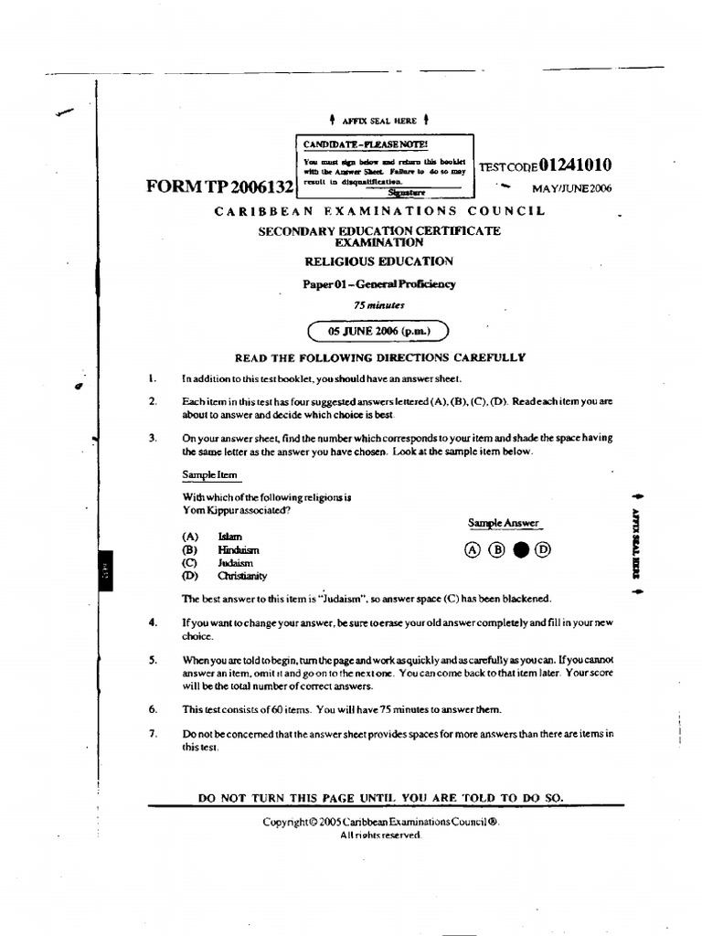 CSEC RE Multiple Choice | PDF | God | Jesus