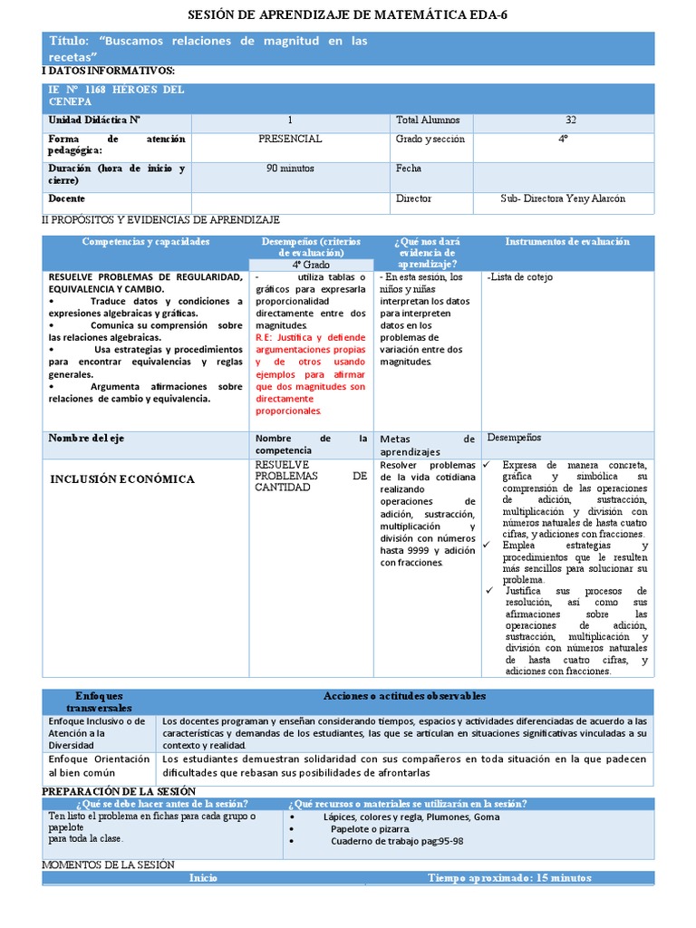 1 Sesión de Aprendizaje de Matemática Eda | PDF | Aprendizaje | Cognición