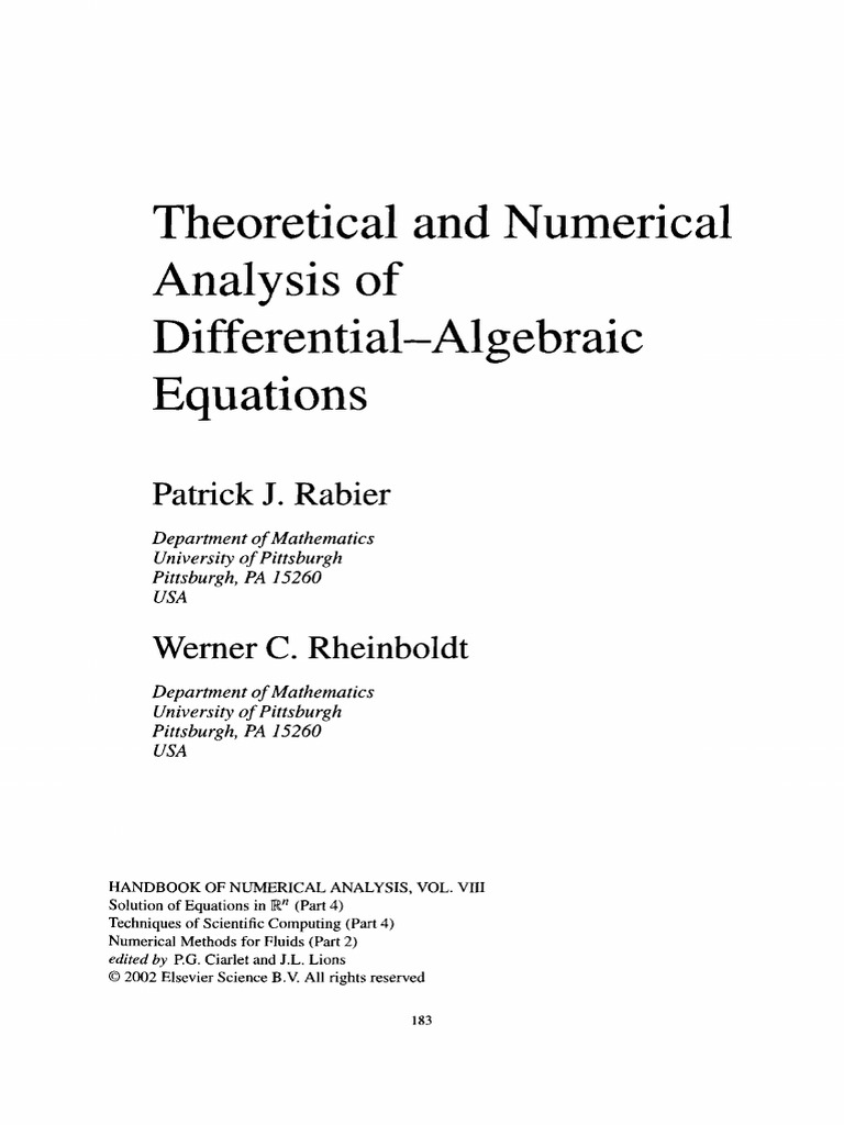Theoretical And Numerical Analysis Of Differential Algebraic Equations Pdf Ordinary