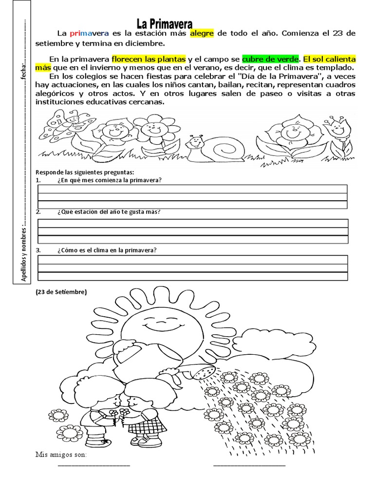 Hojas De Trabajo De Primavera Para Segundo Grado Mtra. Fernanda Nicole