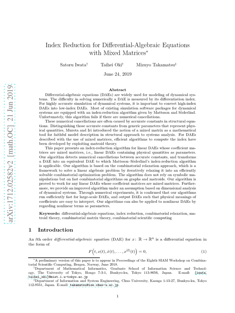 Index Reduction For A DAE | PDF | Matrix (Mathematics) | Electrical Network