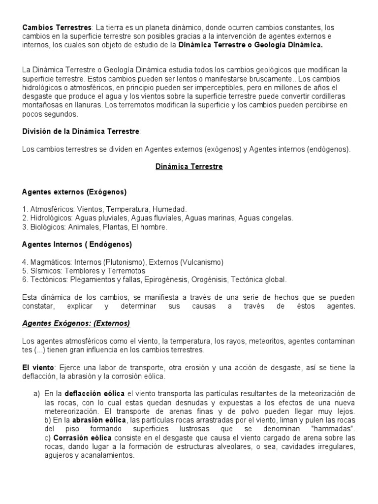 Cambios Terrestres, Endogeno y Exogeno | PDF | Temblores | Tierra