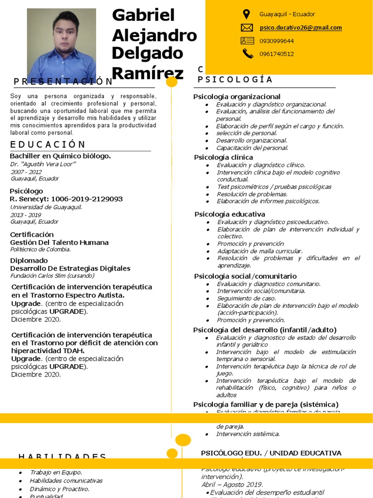 CV Gabriel Alejandro Delgado Ramirez ACTUALIZADO | PDF | Sicología ...