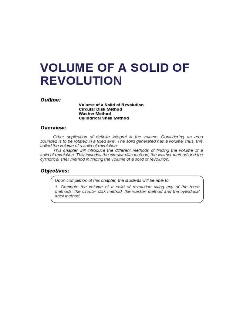 Volume of A Solid of Revolution | PDF | Volume | Integral