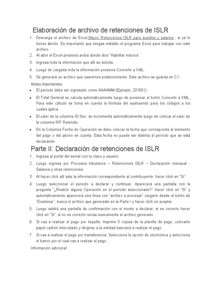 Elaboración de Archivo de Retenciones de ISLR | PDF
