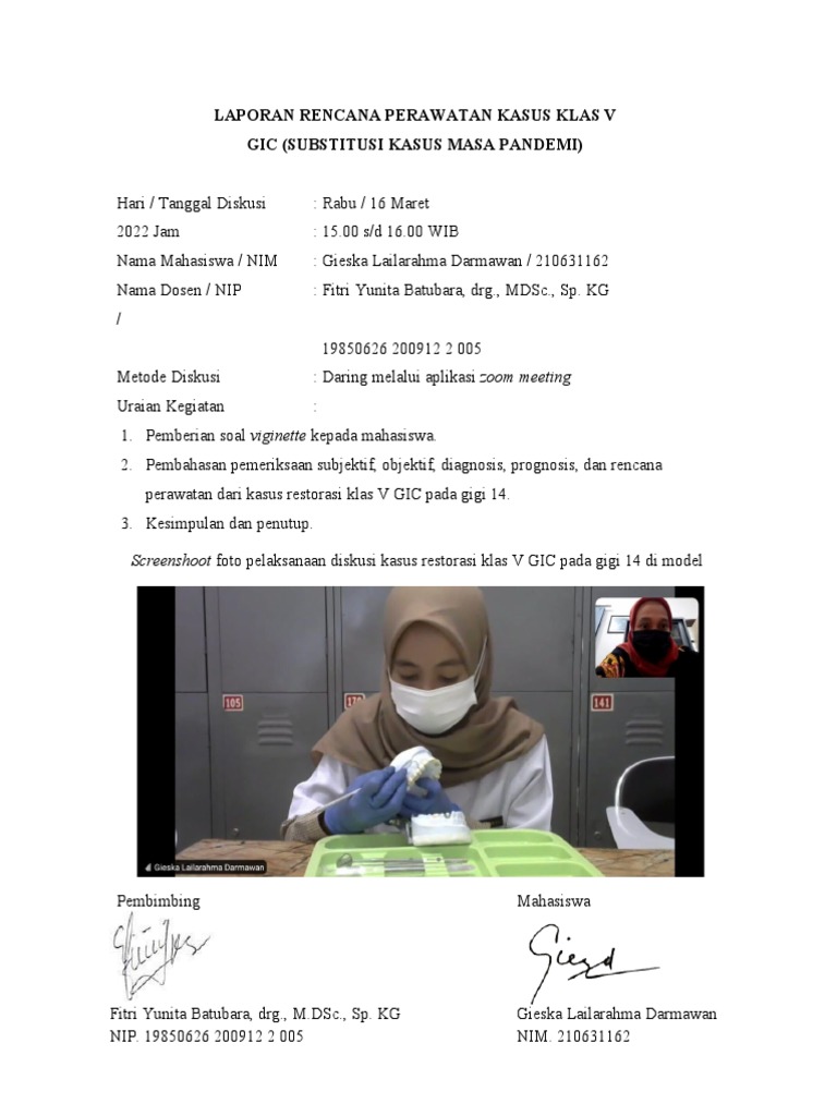 RP Klas V Daring - Gieska Lailarahma Darmawan (210631162) - Fitri Yunita Batubara, DRG., MDSC ...