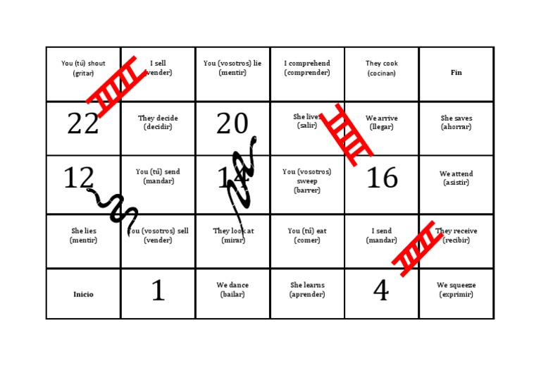 Snakes and Ladders With Verbs (PT Spanish) | PDF