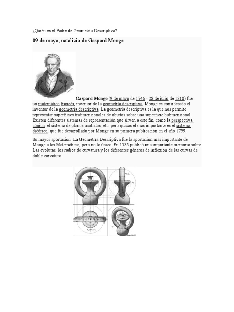 Gaspard Monge inventor Geometría Descriptiva | PDF