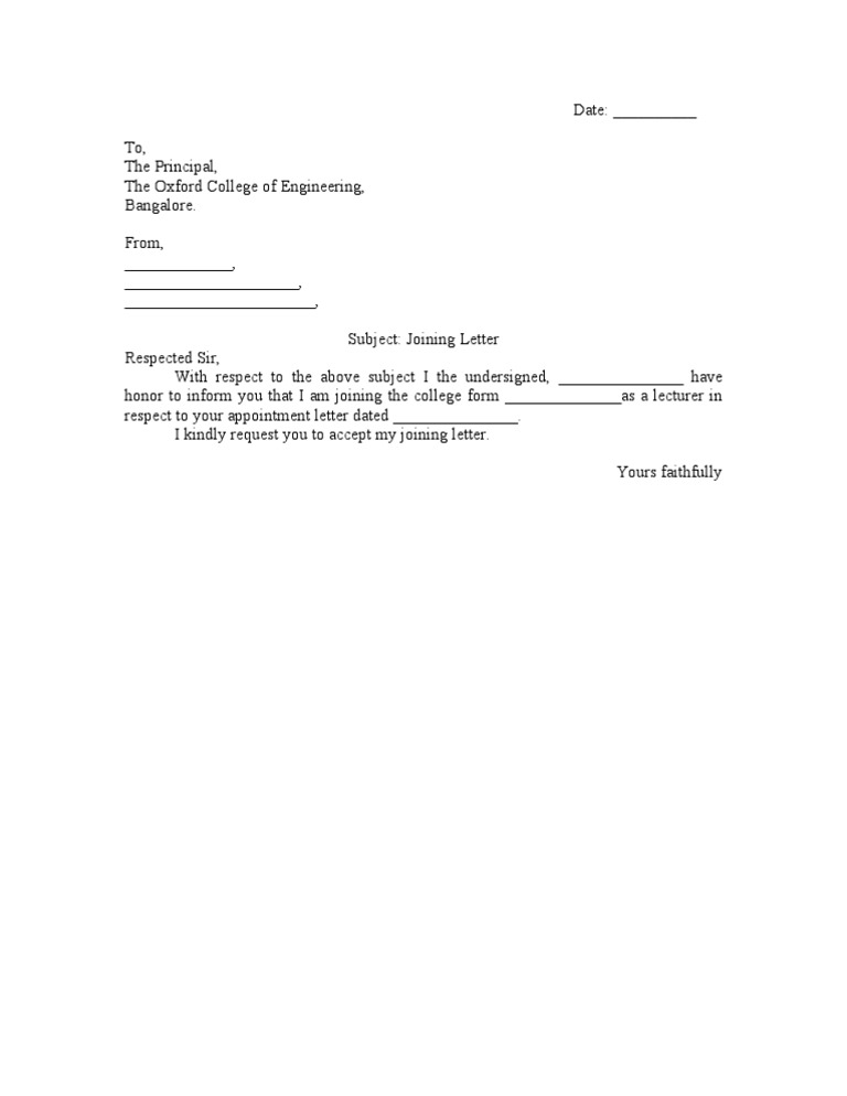 Joining Letter for College Lecturer | PDF