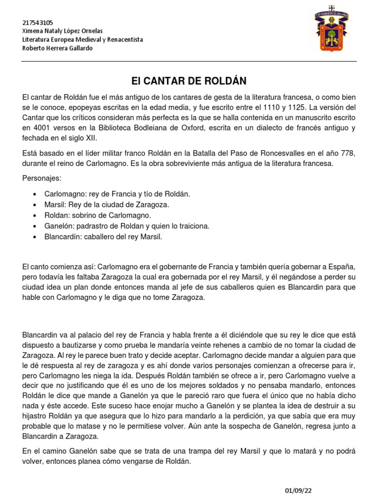 El Cantar de Roldán | PDF | Carlomagno