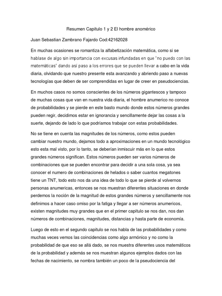Resumen Capitulo 1 y 2 El Hombre Anomérico | PDF | Probabilidad | Science