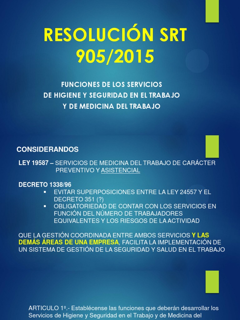 Resolucion SRT 905-Medicina | PDF | Enfermería | Medicina