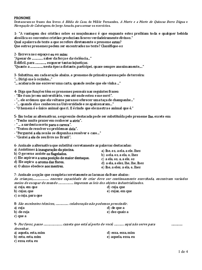 Exerc+Ìcios Pronome - 2007 | PDF | Pronome