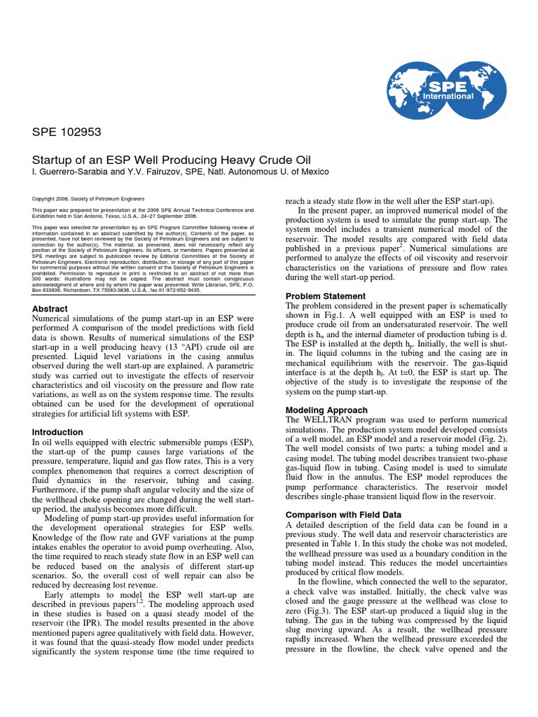 SPE-102953-MS Startup of An ESP Well Producing Heavy Crude Oil GOOD 3 ...