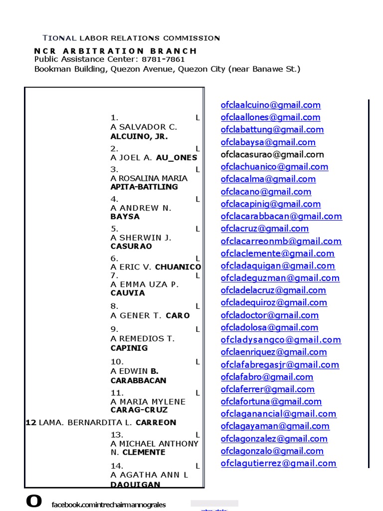 Labor Arbiter Directory | PDF