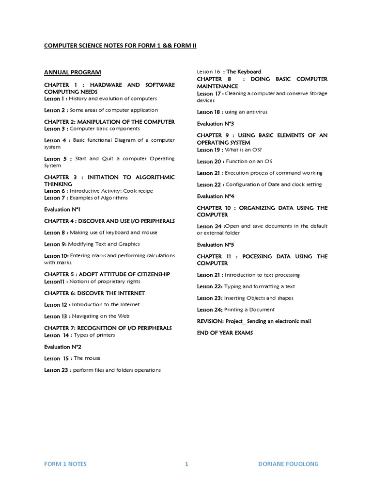 Computer Science Note For Form 1 | PDF | Computer Data Storage | Computer Hardware