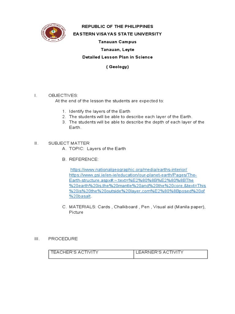 Lesson Plan Detailed | PDF | Planetary Core | Crust (Geology)