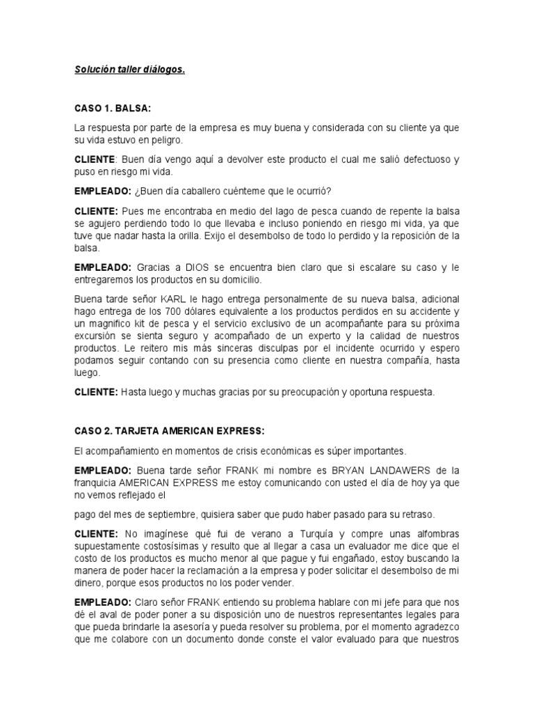 Solucion Taller Dialogos. | PDF | Cliente
