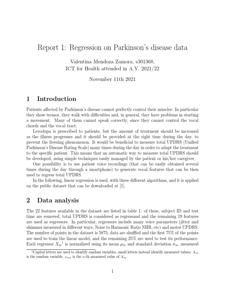 Regression On Parkinson's Disease Data | PDF | Dependent And ...