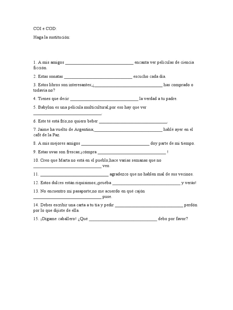 COI e COD Ejercicios | PDF