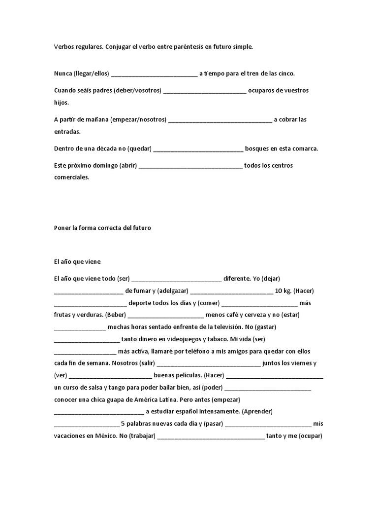 Futuro Simple Ejercicio | PDF