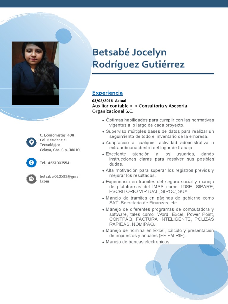 Betsabé Jocelyn Rodríguez Gutiérrez: Experiencia | PDF