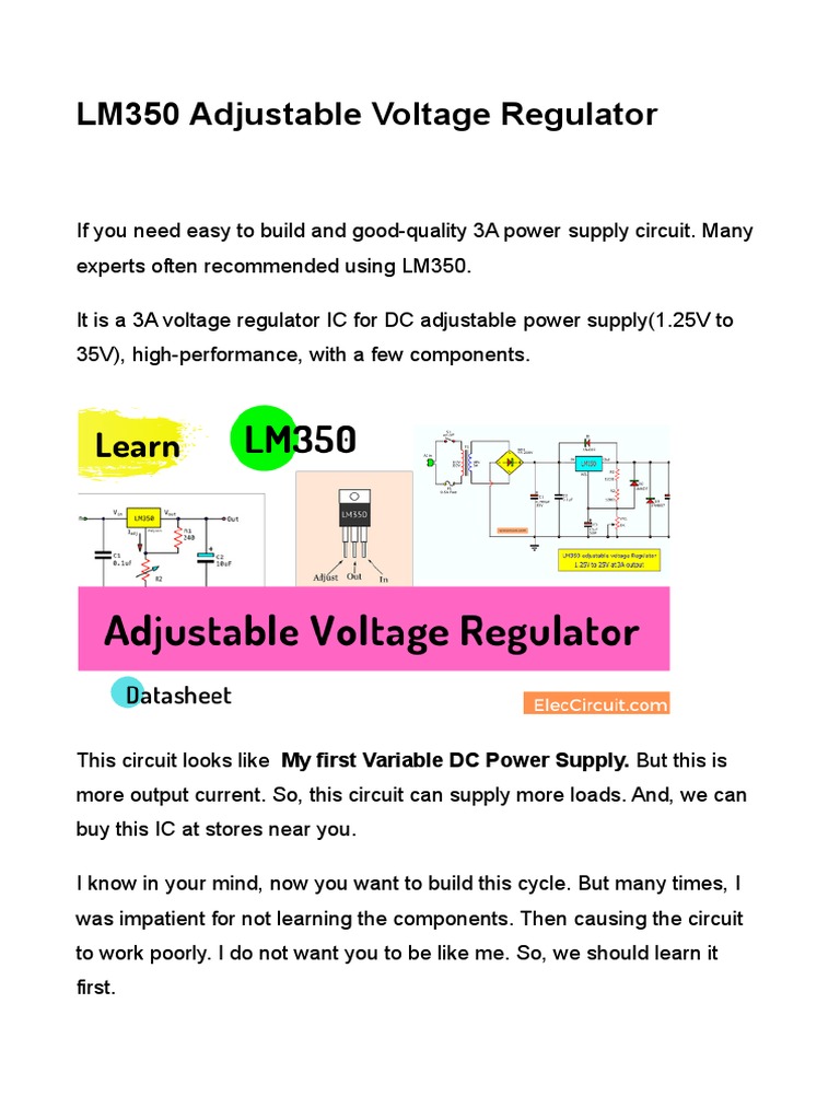 LM350 Adjustable Voltage Regulator | PDF | Power Supply | Capacitor