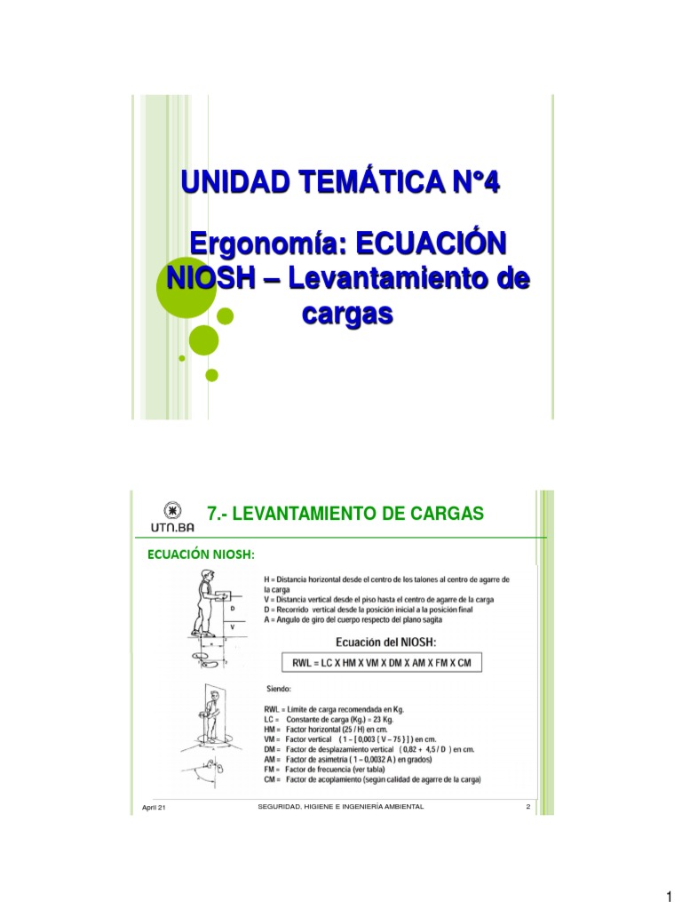U 4 Ergonomía EC NIOSH v1 | PDF | Factores humanos y ergonomía | Ecuaciones