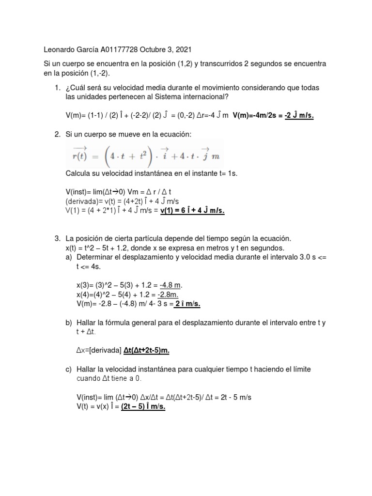 Actividad. Aceleración y Velocidad Media e Instantánea, de Los Proyectiles A Simularse en El ...