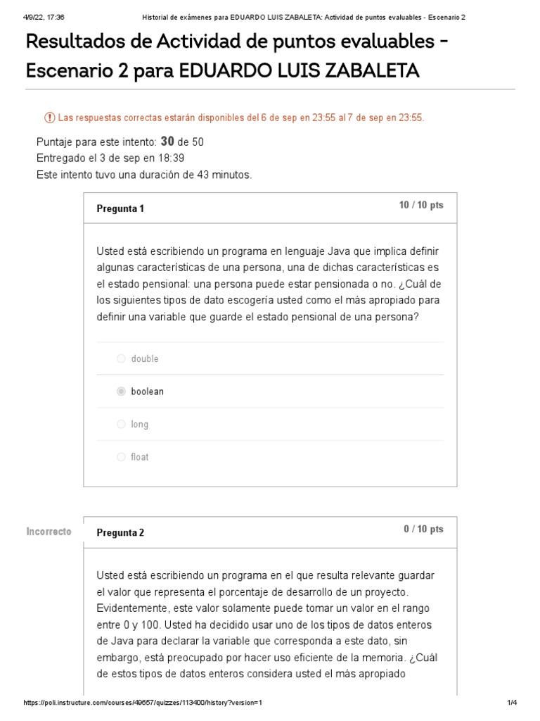 Historial de Exámenes para EDUARDO LUIS ZABALETA - Actividad de Puntos ... Historial de Exámenes para EDUARDO LUIS ZABALETA - Actividad de Puntos ...