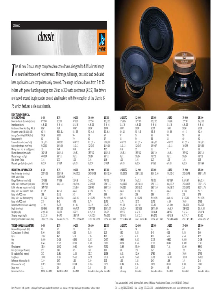 Fane HP Classic | PDF | Electricity | Manufactured Goods