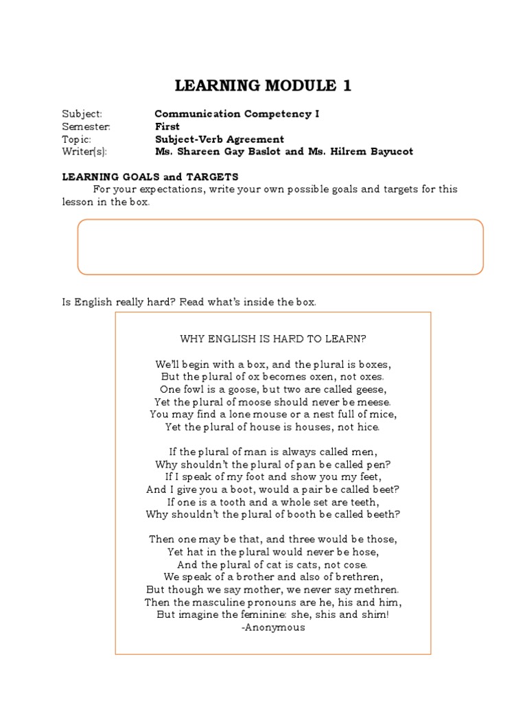 Module 1 SVA | PDF | Grammatical Number | Plural