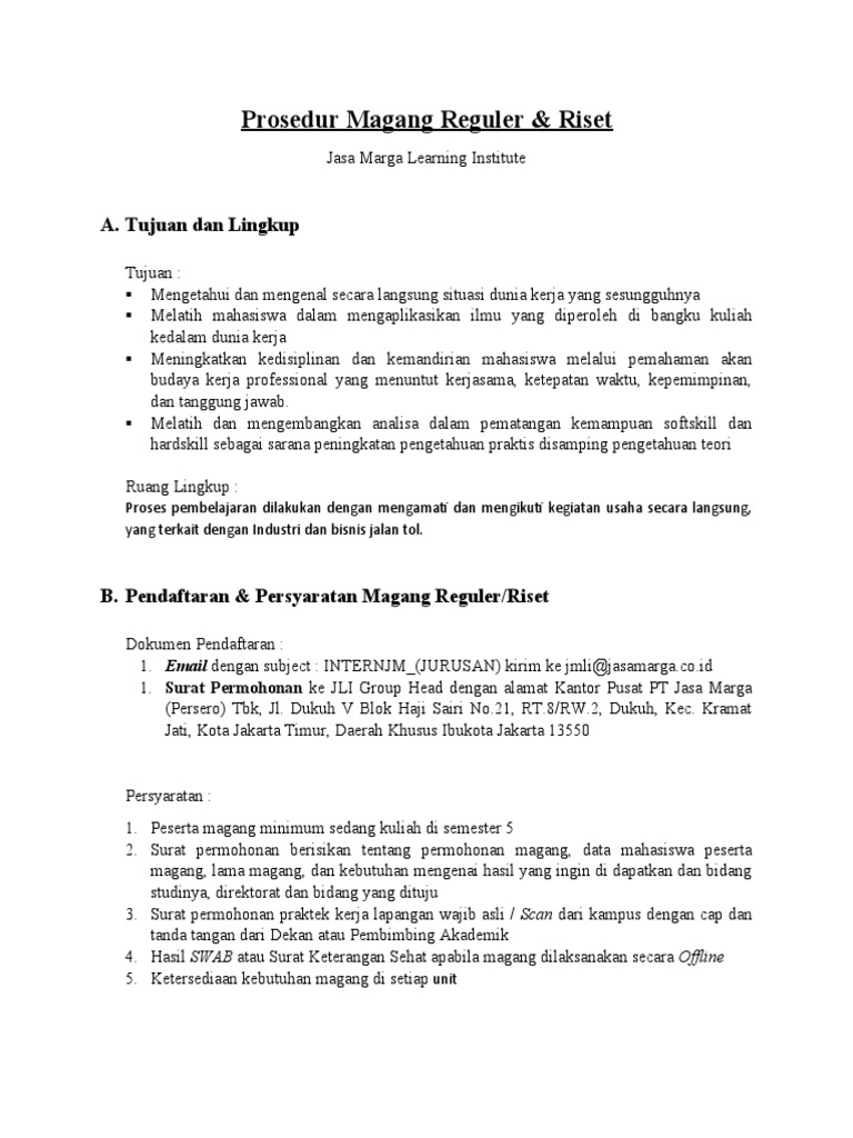 Prosedur Magang Reguler | PDF | Karier & Perkembangan | Bisnis