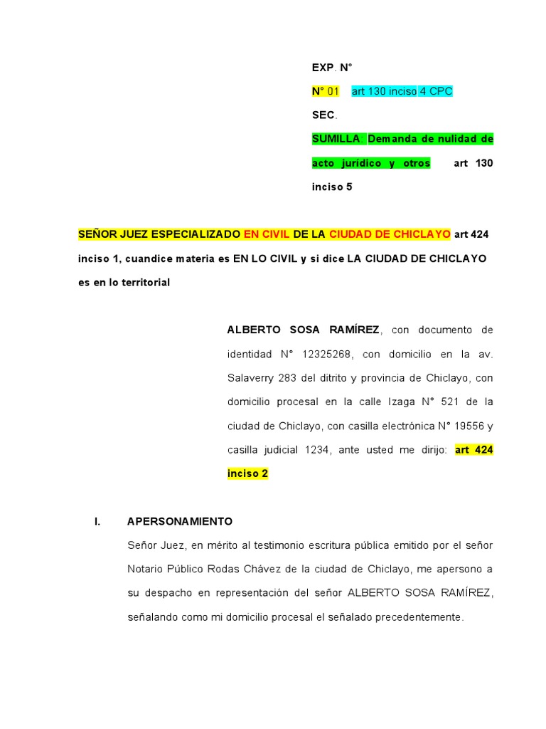Modelo Demanda | PDF | Derecho y economía | Derecho civil (sistema legal)