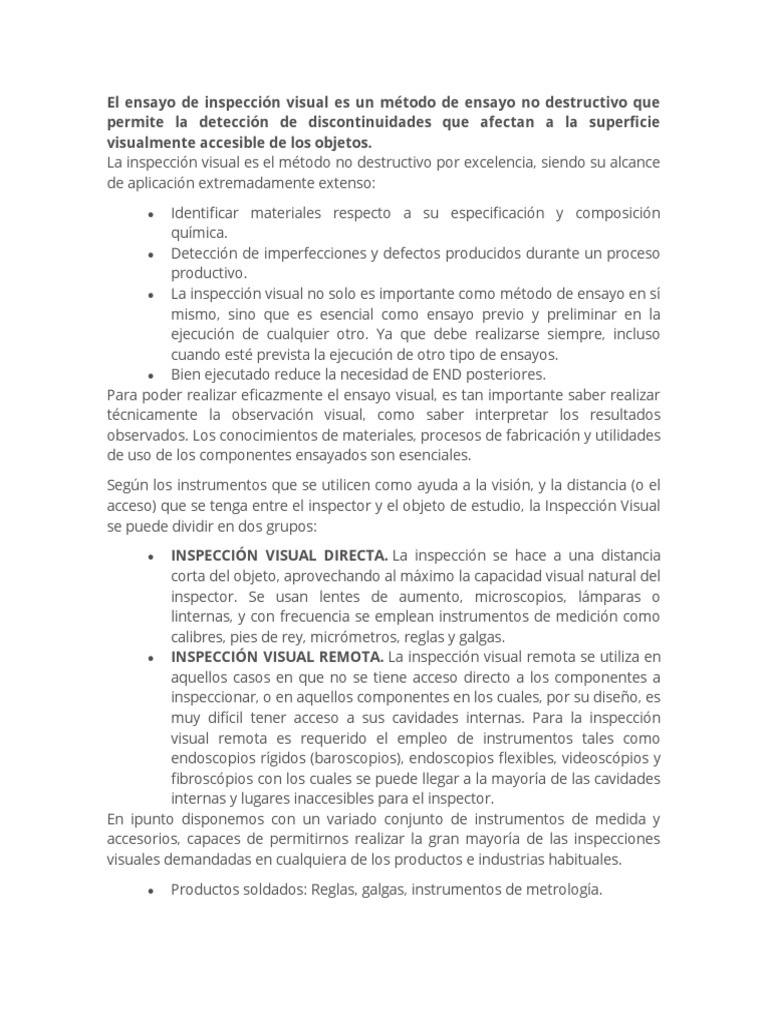 Inspección Visual en Ensayos No Destructivos | PDF | Soldadura ...