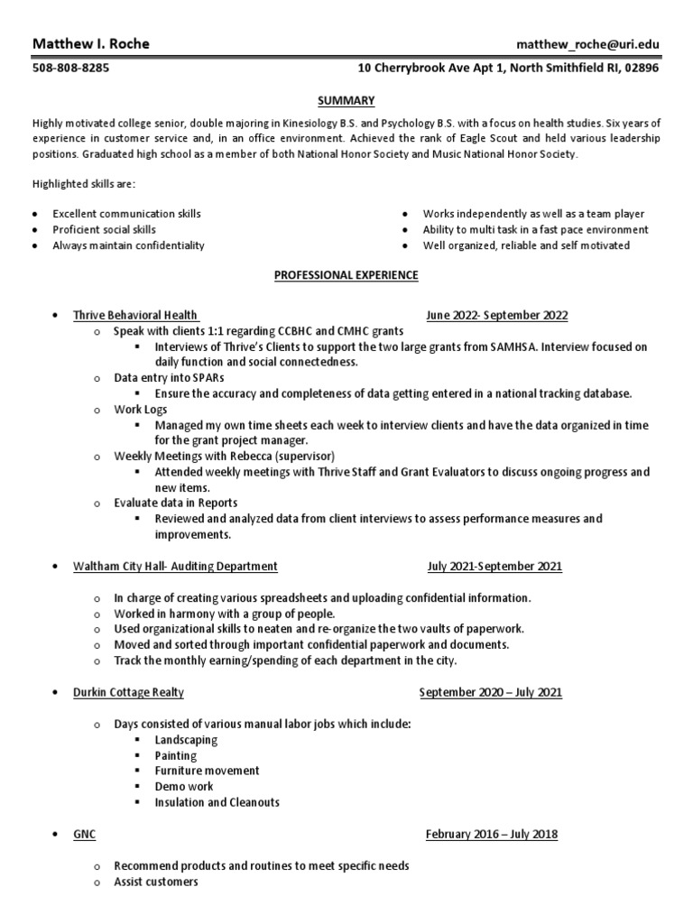 Matt Roche Resume | PDF | Business | Psychological Concepts
