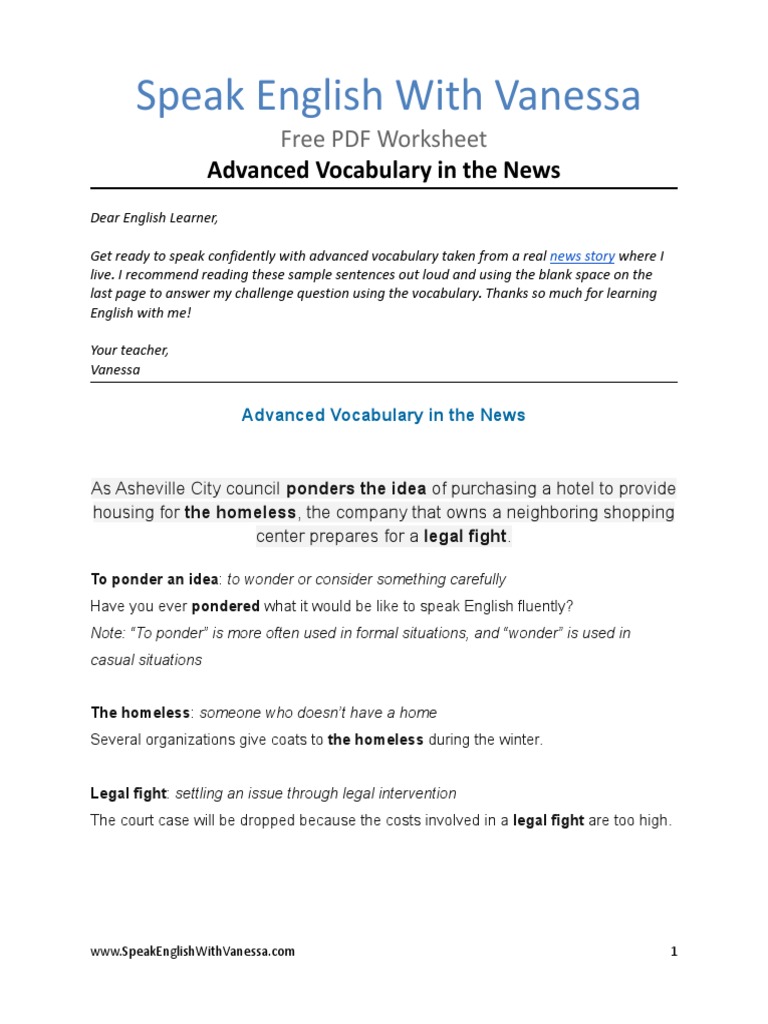 Advanced Vocabulary With The News - Speak English | PDF