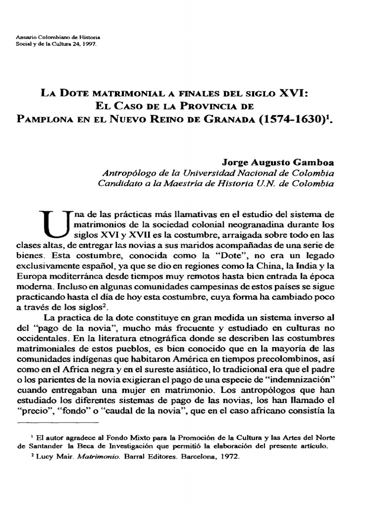 La Dote Matrimonial en Pamplona Colonial | PDF | Matrimonio ...