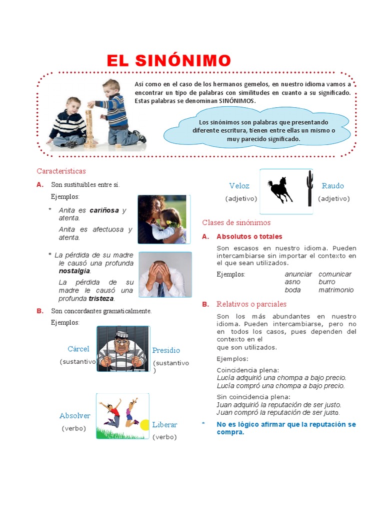 Sinónimos: Características y Tipos | PDF | Adjetivo | Morfología