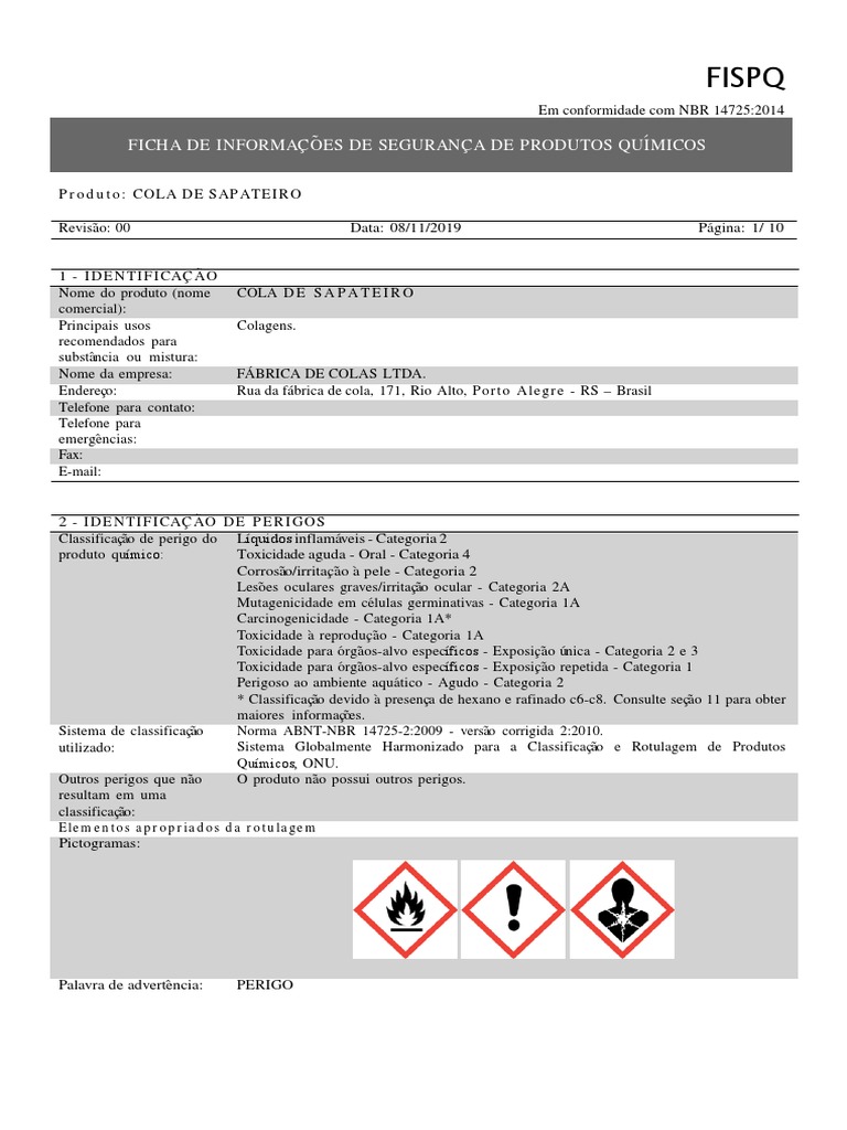 Ficha de informações de segurança de produtos químicos | PDF ...
