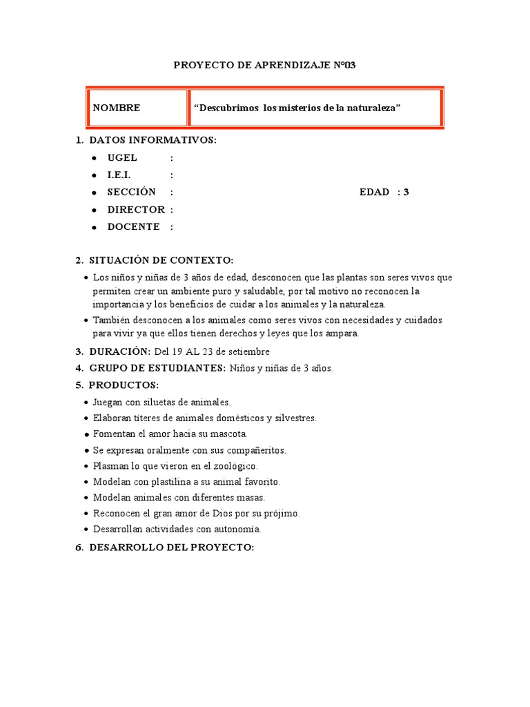 Proyecto de Aprendizaje | PDF | Aprendizaje