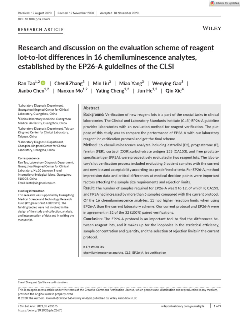 Clinical Laboratory Analysis - 2020 - Tao - Research and Discussion On ...