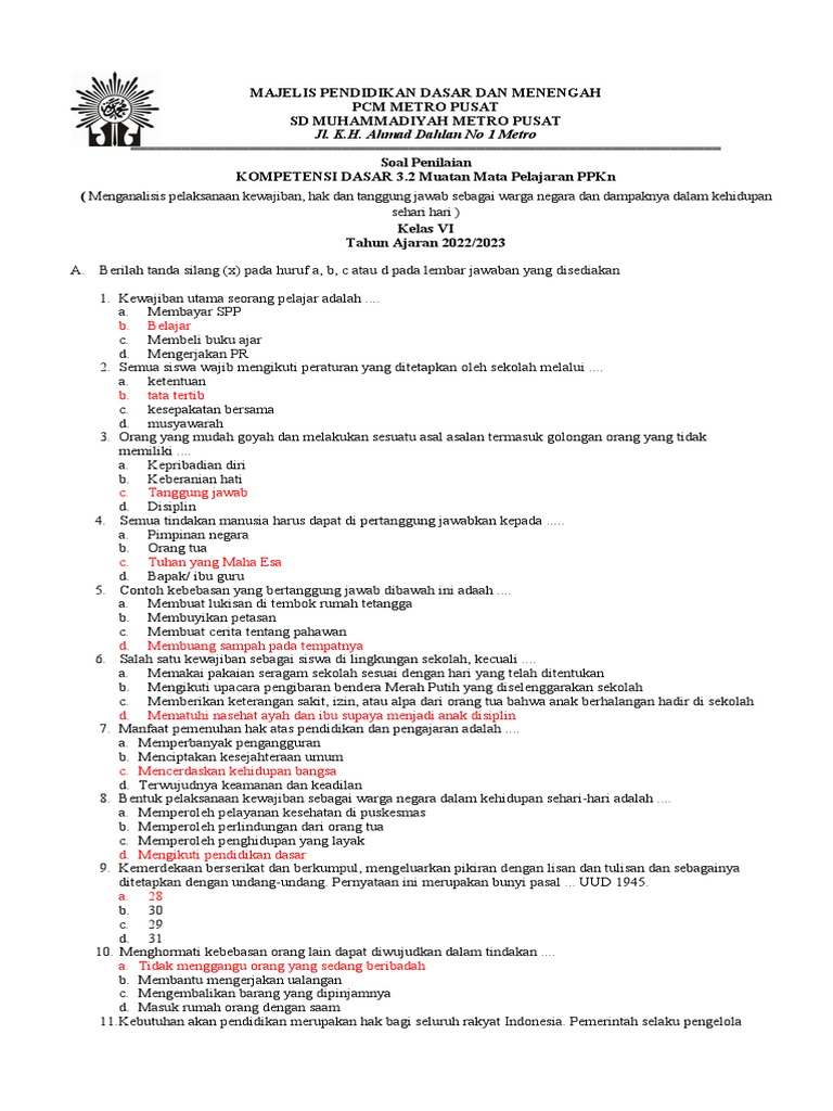 Soal KD 2 PKN 2022 | PDF
