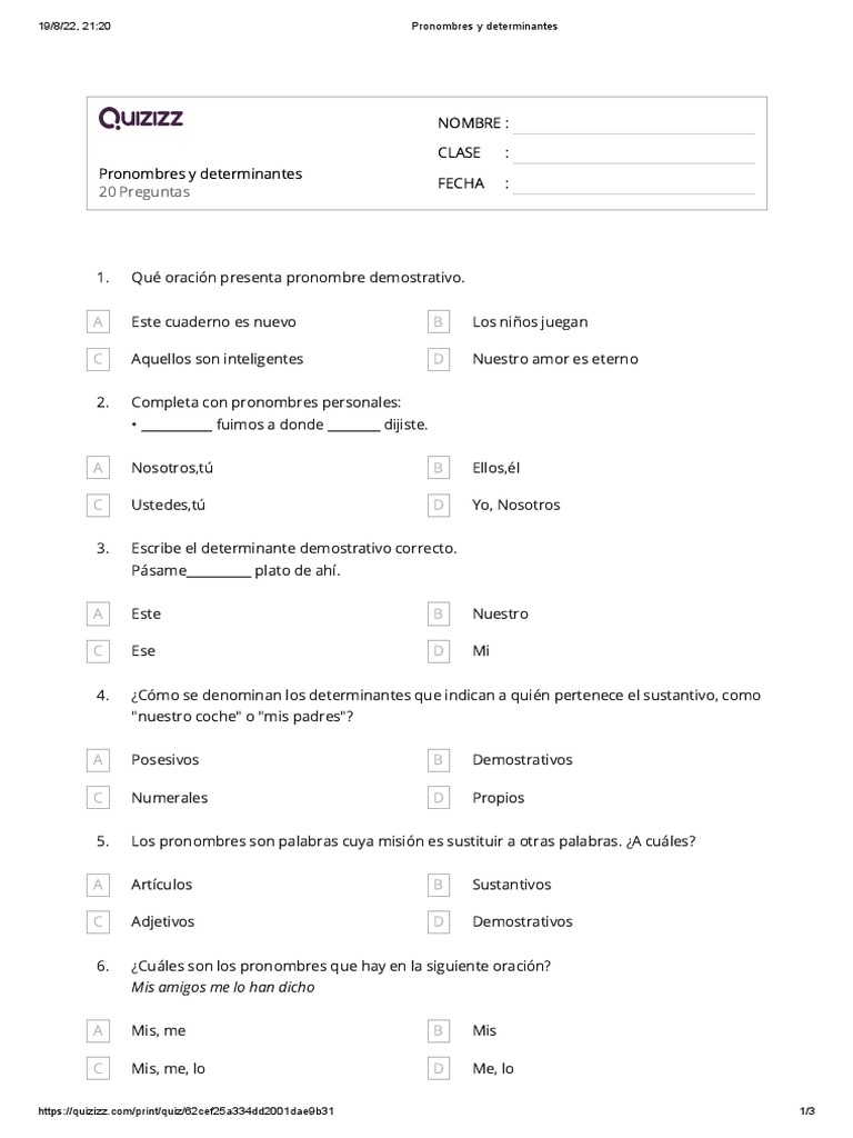 Pronombres y Determinantes | PDF | Gramática | Tipología Lingüística