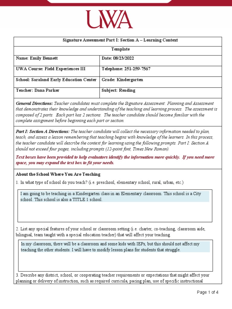 Signature Assessment: Learning Context | PDF | Individualized Education ...